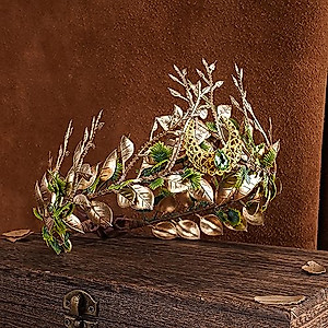 MOSTORY Forest Fairy Flower Headpiece - Woodland Elf Crown Forest Floral Headband Elven Leaf Tiara for Women Renfaire Renaissance Halloween Princess Photo Shoot Cosplay