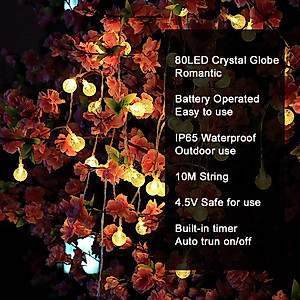 SZWTC 33ft 80 LEDs Globe String Lights Battery Operated, Fairy Lights Waterproof 8 Modes with Remote Control for Home, Party, Christmas, Wedding, Patio, Garden Decoration (Warm White)