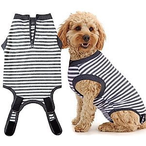 Wabdhally Dog Surgery Recovery Suit,Surgical Suit for Small Female Spay,Soft Combed Cotton,Grey Striped Zipper Onesie S