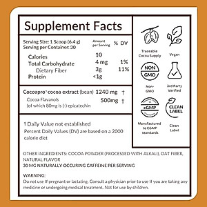 CocoaVia Cardio Health Cocoa Powder, 30 Servings, 500mg Cocoa Flavanols, Support Heart Health, Boost Nitric Oxide, Improve Circulation, Energy, Preworkout, Vegan, Dark Chocolate Cacao