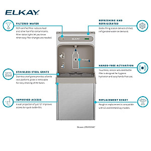Elkay EZH2O Refrigerated Surface Mount Bottle Filling Station, Filtered, 8GPH, Stainless Steel