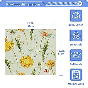 WELLDAY Yellow Dandelion Washcloths, 2 Pack 12 X 12 Inches Cotton Wash Cloths, Highly Absorbent and Soft Face Towels for Bathroom,Gym,Hotel and Spa