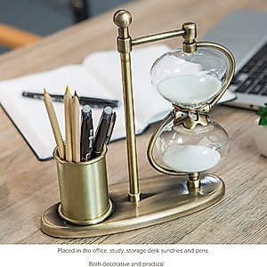 Vintage Hourglass Sand Timer,Metal Visual Timer Sandglass Clock with Pen Holder,Hour Glasses with Sand 60 Minutes for Office Desk Decor,Creative Gift
