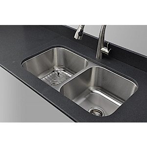 Wells Sinkware CMU3318-99-16-1 Craftsmen Series Stainless Steel Kitchen Sink Package, 33" 50/50 9" Deep, Brushed Matte Finish