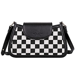 RTGGSEL Trendy Lattice Plaid Striped Saddle Crossbody Shoulder Handbags for Women Underarm Satchel Tote Clutch Purse Hobo Bag (Plaid Black)