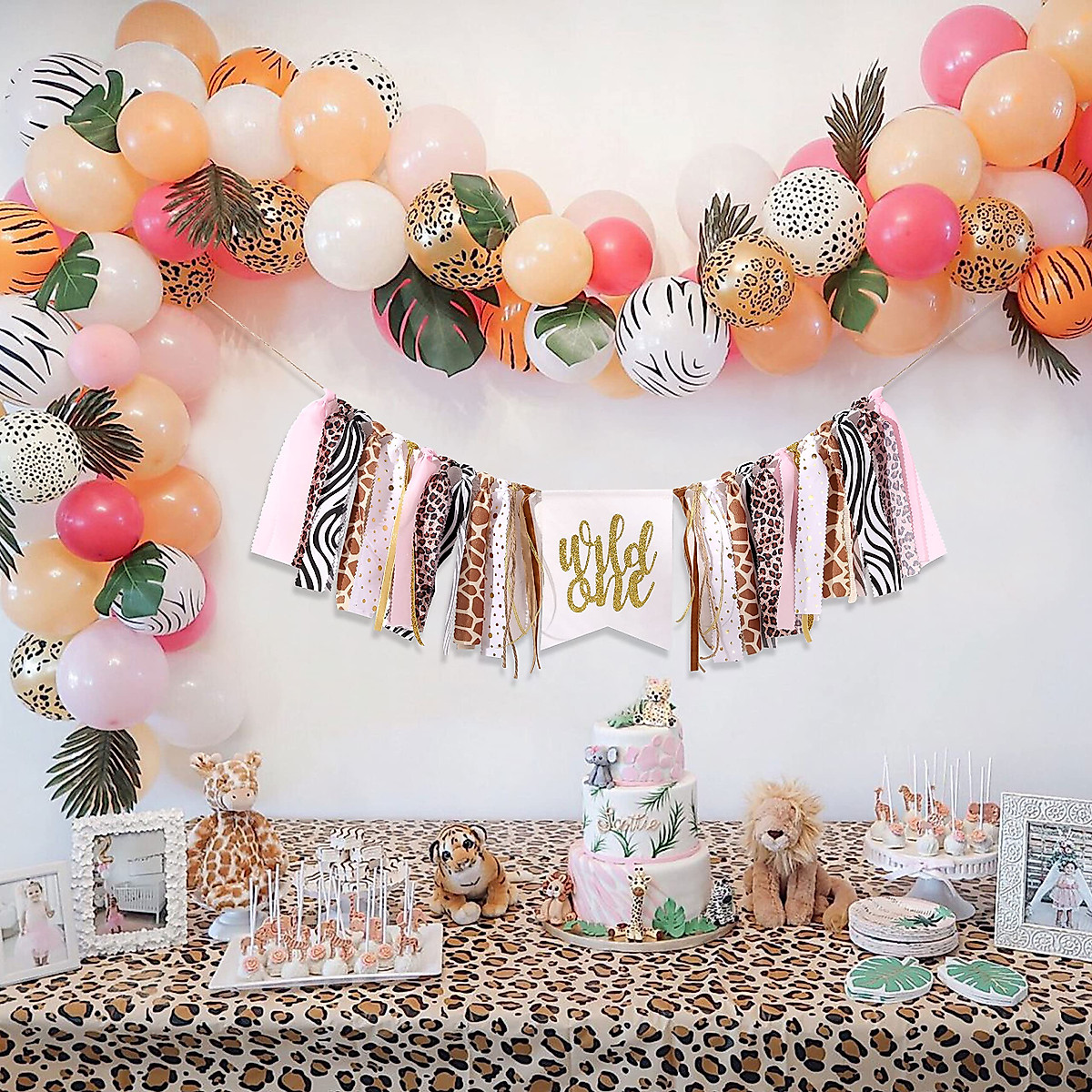 LINGANA Wild One High Chair Banner for 1st Birthday - Cheetah Highchair Banner,Boy or Girl Wild One Themed 1st Birthday Party Decorations,Photo Booth Props, Wild One Shower, Girls Animal Print Leopard Cheetah High Chair Banner