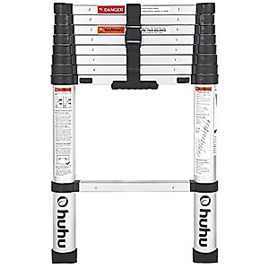 Ohuhu 8.5 FT Aluminum Telescoping Ladder, One-Button Retraction Heavy Duty Extension Ladder for Home, ANSI Certified Collapsible Ladders with Safe Slow Restoring for RV Roof Loft