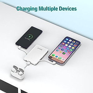 Sethruki Smallest Portable Charger with Built-in Cables 6000mAh,Ultra Slim Power Bank,Mini High Speed External Battery Packs,Lightweight USB C Phone Charger for iPhone Samsung Google Android (white)