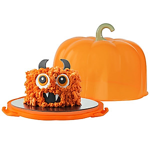 DIIRPPR 10 Inch Pumpkin Style Cake Carrier Keeper Stand with Handles and Lids Container for Transport Cake Holder Tray with Cover Round Cupcake Storage Kitchen Cooking Box ，Suitable for Halloween