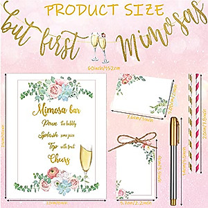 31 Pcs Mimosa Bar Kit Mimosa Bar Sign Banner Poster 4 Champagne Bottle Tags 4 Table Cards 20 Paper Straws 1 Marker 4 Ropes for Bridal Baby Shower Brunch Wedding Fiesta Bar Decor (Gold)