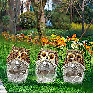 ANGMLN Owl Solar Lights Garden Outdoor, 3 Pack Solar Figurines Lights Decor Growing Orb Waterproof Cute Garden Statues for Patio Yard Lawn Clearance Ornaments