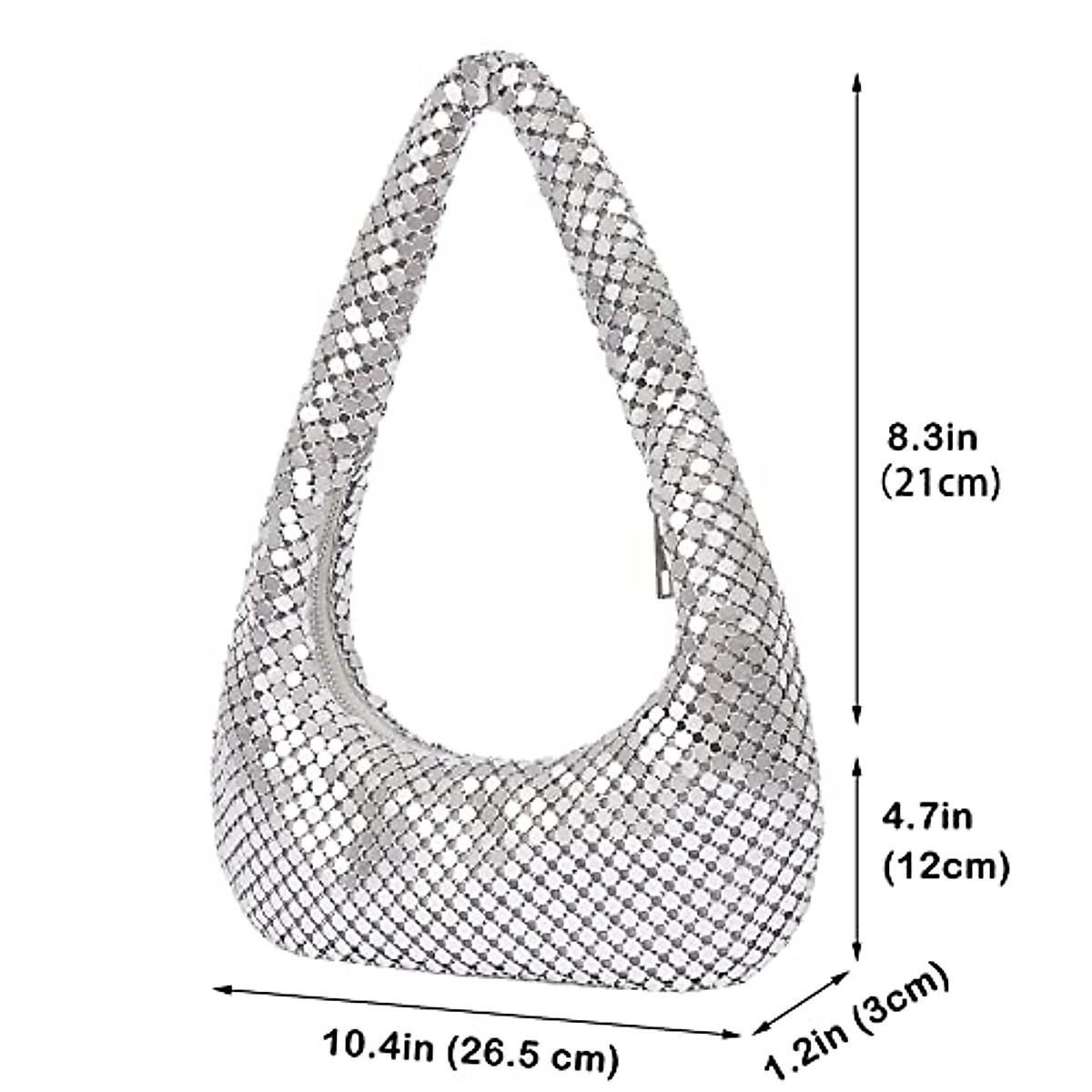 Rejollly Sequins Purse Sparkly Bling Hobo Handbag Under Arm Clutch Purse for Women Evening Bag for Prom Cocktail Party Wedding Silver