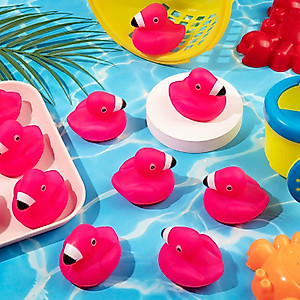 Flamingo Rubber Duckies for Kids, 12PCS Pink Flamingo Duck Bath Toys Cute Floating Squeaky Mini Rubber Ducks for Baby Shower, Cake Decoration, Classroom Carnival Prizes