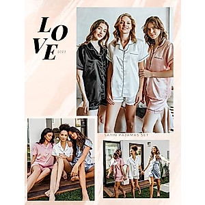 Leikar Womens Silk Satin Pajamas Shorts Set Bride Pajamas Button Down Pjs Loungewear Set S-XXL White