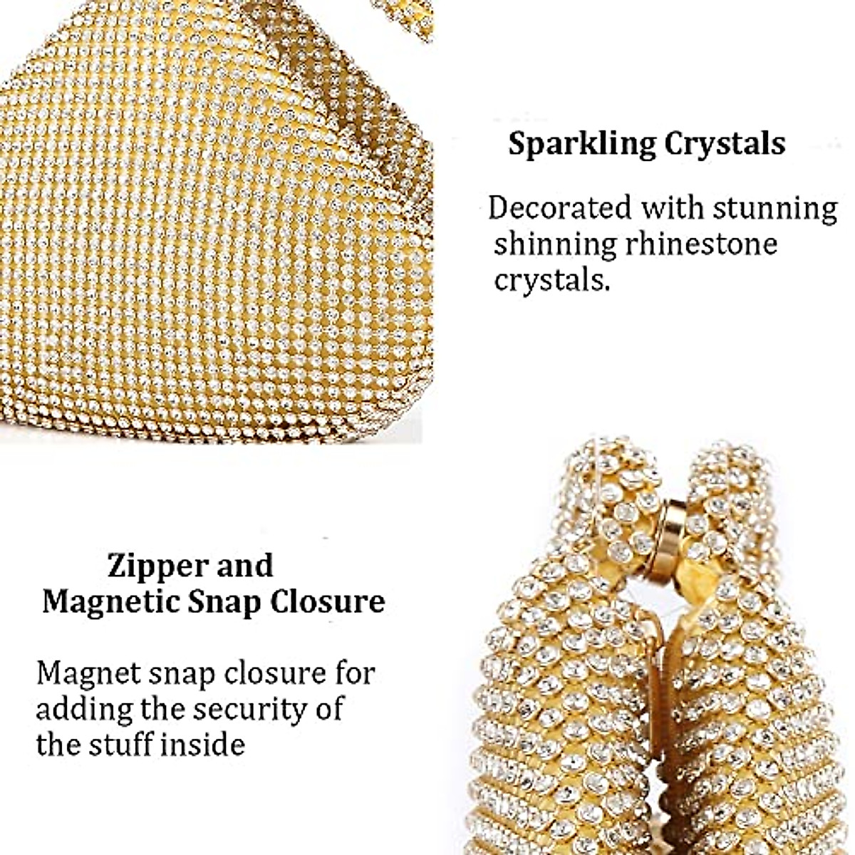 Beilaidisi Womens Triangle Bling Glitter Evening Purse Crystal Gold Wristlet Clutches Party Wedding Handbag