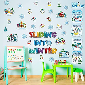 72 Pcs Winter Mix Cut Outs Winter Wonderland Cutouts Penguin Snowflake Snowman Paper Cutouts with Glue Point Dots Winter Bulletin Board Set for Classroom Decor School Christmas Winter Party Supplies