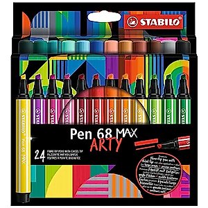 STABILO Premium Felt Tip Pen with Thick Chisel Tip Pen 68 MAX - ARTY - Pack of 24 - with 24 Different Colours