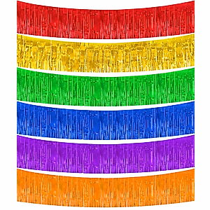 BEISHIDA 6 Packs Colourful Metallic Foil Fringe Colourful Wall Hanging Tinsel Fringe Banners for Car Floats Bridal Shower Wedding Birthday Easter Graduation Holiday Party Decoration(60 Feet)