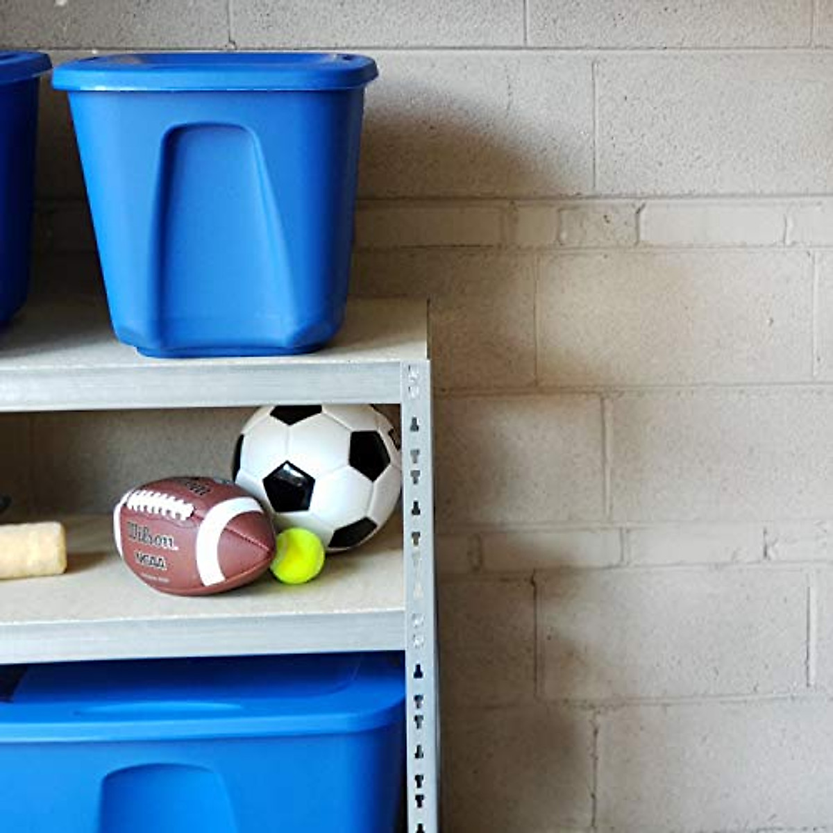 HOMZ 6610DWBLDC.05 Plastic Storage Tote with Lid, 10 Gallon, Blue, Stackable, 5-Pack