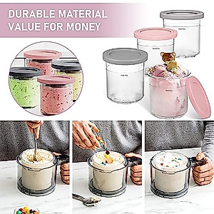 Ice Cream Machines Containers Lids BPA-Free & Dishwasher Safe, Containers Replacement Pints and Lids Compatible with NC299AMZ & NC300s Series Creami Ice Cream Makers(Pink/Grey)