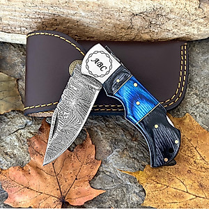 WINTERFELL Personalized Folding Pocket Knife - Handmade 6.5'' Camping, Hiking Knife With Damascus Steel Blade