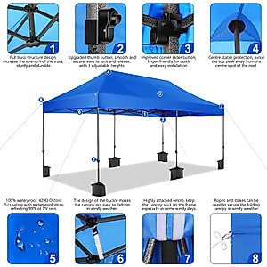 Tooluck 10x20 Heavy Duty Pop up Canopy Tent without Sidewalls Folding Height Adjustable Easy up Canopy UPF 50+ All Weather Waterproof Outdoor Instant Shelter Party Tent with Roller Bag Blue