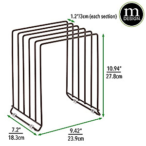 mDesign X-Large Steel Storage Tray Organizer Rack for Kitchen Cabinet - Divided Holder with 5 Slots for Skillets, Frying Pan, Pot Lids, Cutting Board, Baking Sheets - Concerto Collection - Bronze 7.2 inch D x 9.4 inch W x 10.9 inch H