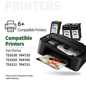JINTUM Remanufactured PG-275XL/CL-276XL Ink Cartridge Replacement for Canon 275 and 276 Ink Cartridges for Canon PIXMA TS3522 TR4720 TS3520 Printer (3 Pack 2 Black +1 Tri-Color)