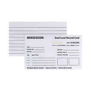 McKesson Dual Load Sterilization Record Card for Steam and EO Gas Processes - White, 3 in x 5 in, 250 Count, 1 Pack