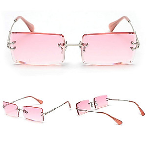 mincl/Fashion Small Rectangle Sunglasses Women Ultralight Candy Color Rimless Ocean Sun Glasses (silver&pink)