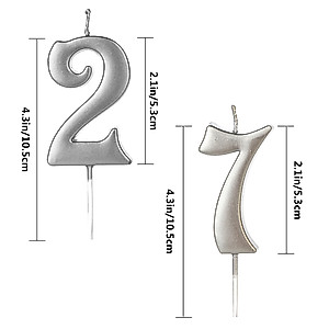 27th & 72nd Number Birthday Candles for Cake Topper, Number 72 27 Glitter Premium Candle Party Anniversary Celebration Decoration for Kids Women or Men, Silver