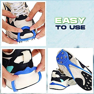 Universal Non-Slip Gripper Spikes, 2023 Upgrade Universal Gripper Spikes Non Slip Shoe Grips, Traction Cleats Ice Snow Grips Anti Slip Silicone for Hiking Walking Climbing Fishing (Blue, Child)