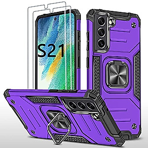 AYMECL for Galaxy S21 Case, S21 Case with Self Healing Flexible TPU Screen Protector [2 Pack], Military Grade Double Shockproof with Kickstand Protective Case for Samsung Galaxy S21 5G-Purple