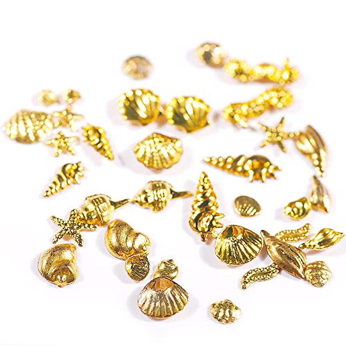 12Styles Nail Art Metal Studs Gold Metallic 3D Pieces Rivet Palm Tree Turtles Marine Life Charms for Summer Beach Ocean Manicure DIY Acrylic Nails Design Supply (Gold Ocean Studs)
