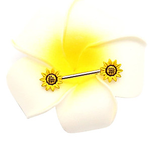 14G Sunflower Nipple Rings Stainless Steel Yellow Flower Nipple Tongue Ring Barbell Piercing Nipplerings Body Piercing Jewelry Gifts for Women