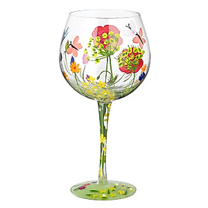 NymphFable Flower Wine Glass 100% Hand Painted Gin Balloon Wine Glass 20oz Personalised Birthday Gift for Women Friend
