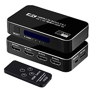 FERRISA 4K 60Hz 4x1 HDMI Switch, 4 Port Auto HDMI Switch Box with IR Remote,Support HDCP 2.2 4Kx2K 3D 1080P,4 in 1 Out HDMI Switch Switcher Selector for Xbox360/PS3/Roku/to TV Projector