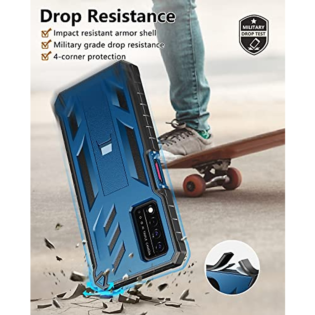 SOiOS for T-Mobile REVVL V Plus 5G Case: Built-in Screen Protector Kickstand Full Body Dual-Layer Protective Shockproof Heavy-Duty Military Grade Tough Rugged Phone Cover - Duck Blue