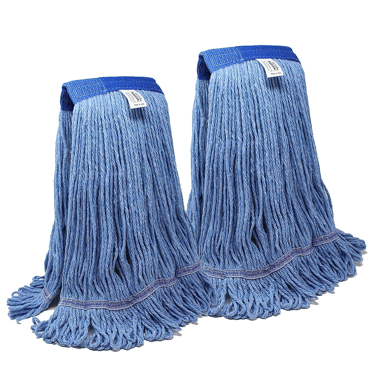 Turkey Creek Essentials Mop Heads Commercial Grade USA Made Looped End Heavy Duty Large Mop Head of Blue 4-Ply Synthetic Yarn Industrial Wet Mop Head Replacement and String Mop Refills (2, Large)