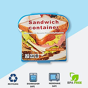 kulusion 4Pcs Sandwich Containers for Lunch Boxes, 20oz Food Storage Box with Lid, BPA Free, Microwave & Dishwasher Safe, Reusable Great for Meal Prep (4 Colors