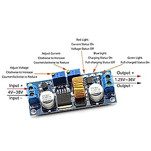 DZS Elec DC-DC Step-Down Constant Current Regulator Module 4-38v Input to 1.25-36v Output Adjustable Large Power 5A 75W Converter for Charging or LED Driver Module