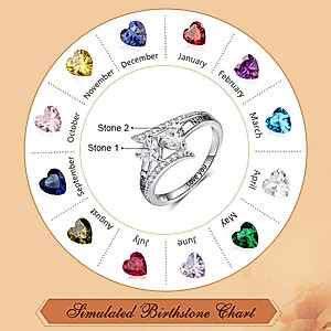 Personalized Love Heart Promise Rings for Her Couples Engagement Name Ring for Women Mothers Ring with Cubic Zirconia Simulated Birthstones (10)
