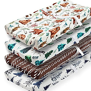 4 Pack Changing Pad Covers Woodland Forest Animals Wood Neutral Unisex Fitted Baby Changing Pad Cover Set for Baby Boys or Girls