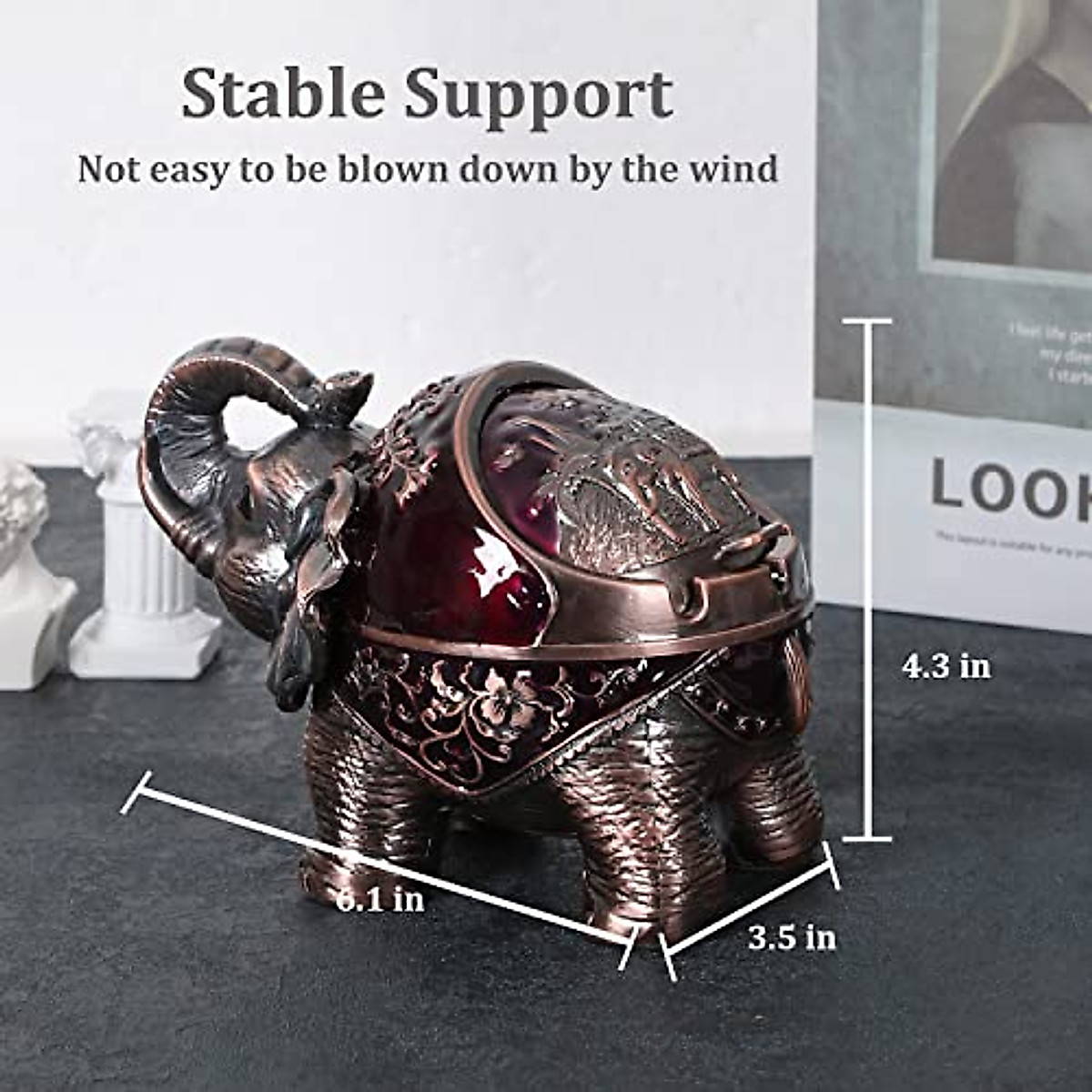 SogYupk Elephant Ashtray-Outdoor Windproof Metal Ashtray with Flip Cover-Indoor Multifunctional Recreation/Office Ashtray, Vintage Drop Resistant Ashtray,Men and Ladies Gift (Purple)