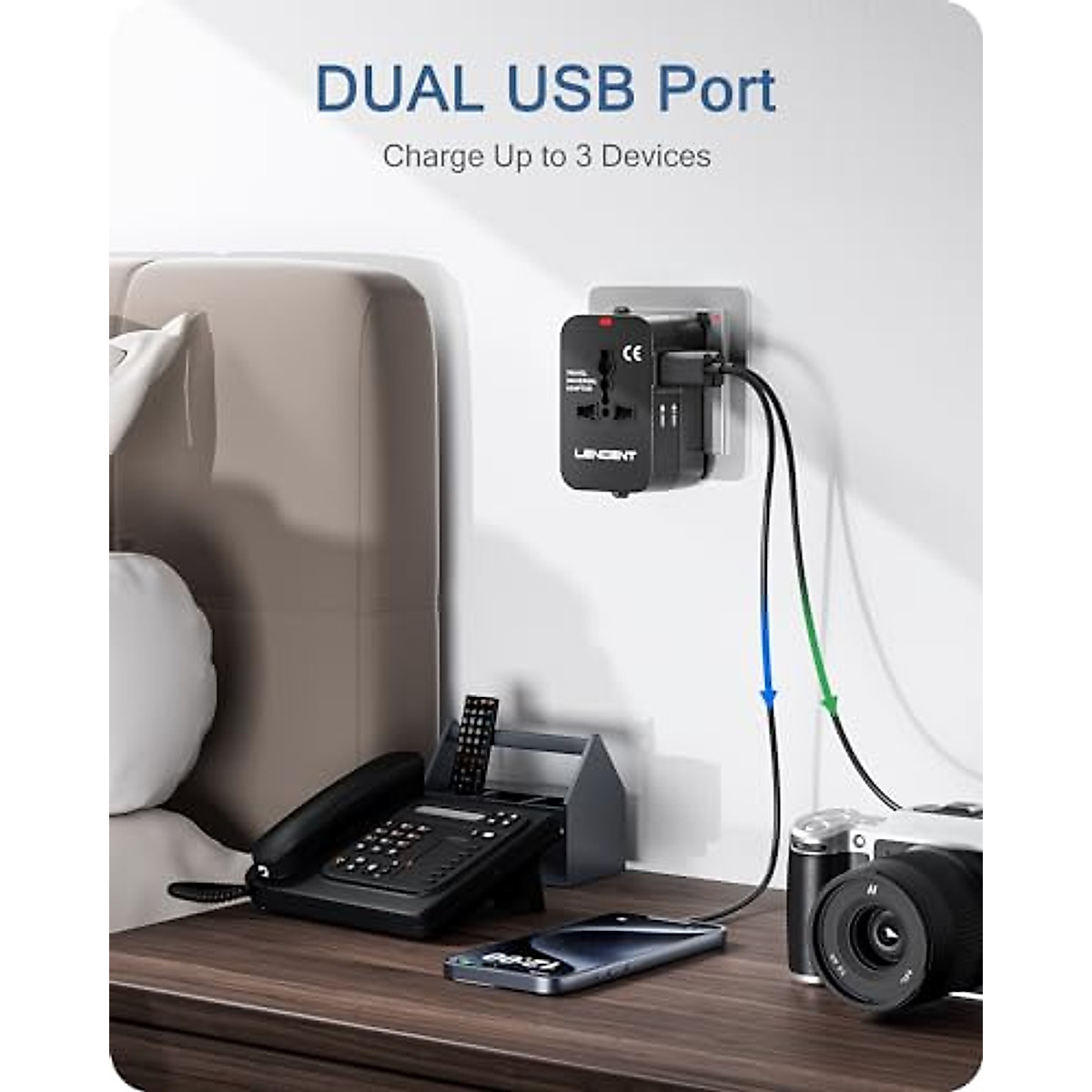 LENCENT International Travel Adapter, Worldwide All in One Universal Power Wall Charger AC Power Plug Adapter with 2 USB Charging Ports for USA EU UK AUS Cell Phone Laptop Tablets