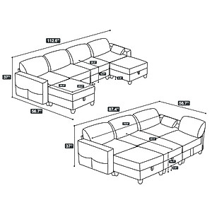 kevinplus 112.6" Modular Sectional Sofa Couch with Storage for Living Room, Modern Contemporary 4-Seat U-Shape Sofa Couch 2 Reversible Ottoman for Apartment, Corduroy Velvet, Navy Blue (2 Ottoman)