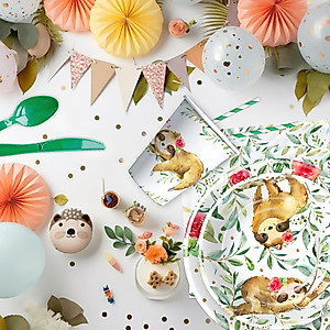 APOWBLS Sloth Birthday Party Supplies Girl, Sloth Party Decorations Tableware For Baby Shower Birthday, Paper Plate, Napkin, Fork, Tablecloth, Jungle Animal Sloth Party Supplies Dinnerware | Serve 24