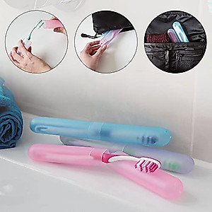 kwmobile Toothbrush Holder Travel Cases - Set of 3 Portable Plastic Tooth Brush Case Containers for Storage and Traveling - Yellow/Orange/Green