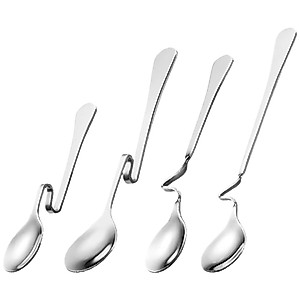 4pcs Hanging Coffee Spoons, Bending Handle Jam Spoons Stainless Steel Honey Spoons Dessert Spoons for Tea Coffee Dessert, 4 Size