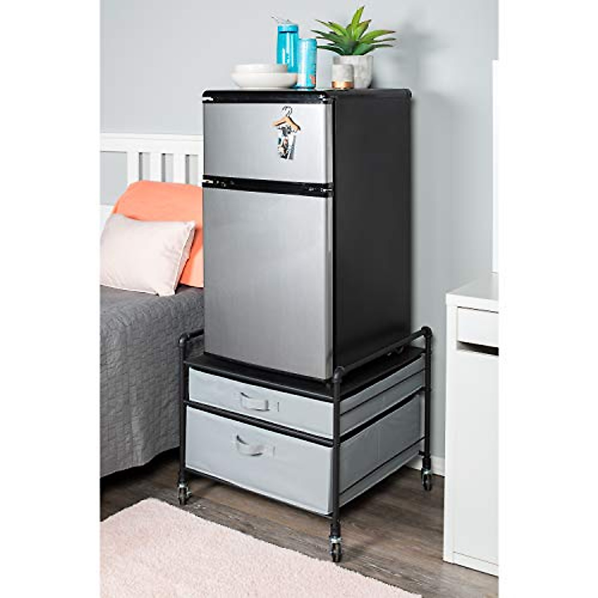 Fridge Stand Supreme - Drawer Organization - Black Frame with Gray Drawers